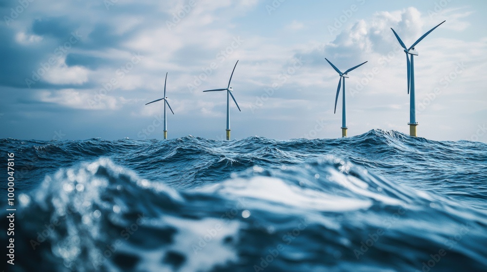 Offshore Wind Turbines Powering Renewable Energy at Sea on Stormy ...