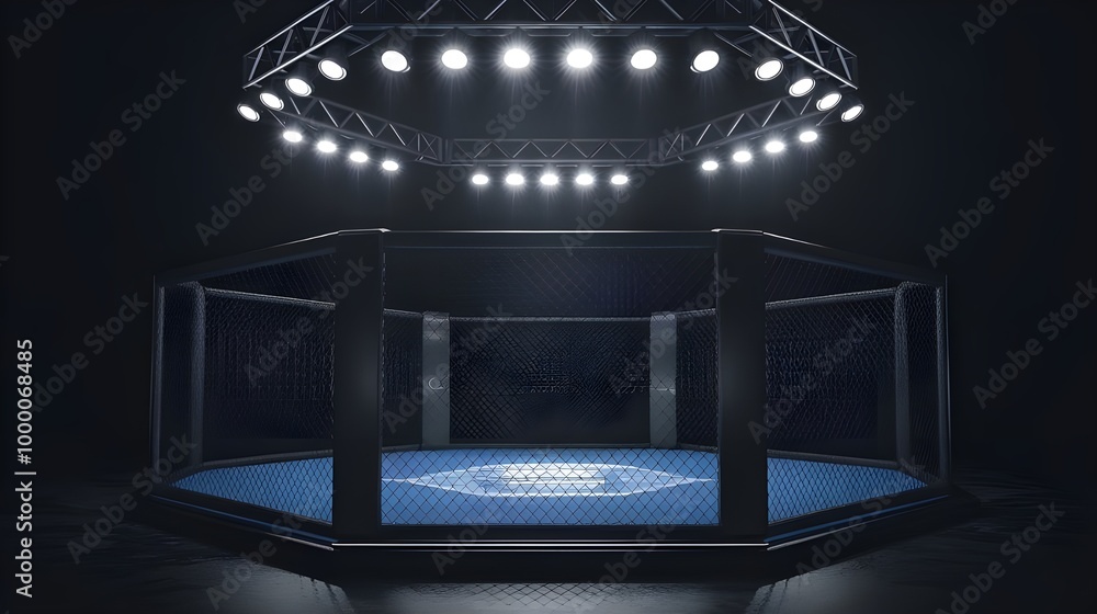 Empty Octagon MMA Cage with Spotlight and Dark Background Stock Photo ...