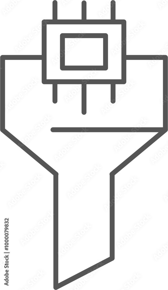 A simple line art illustration of a chip being poured into a funnel ...