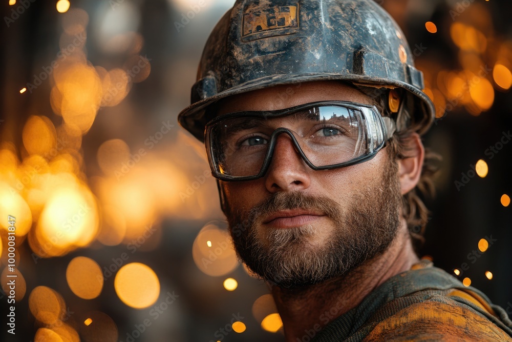 Nighttime Construction Hero: A Worker Braving Sparks and Flames with ...