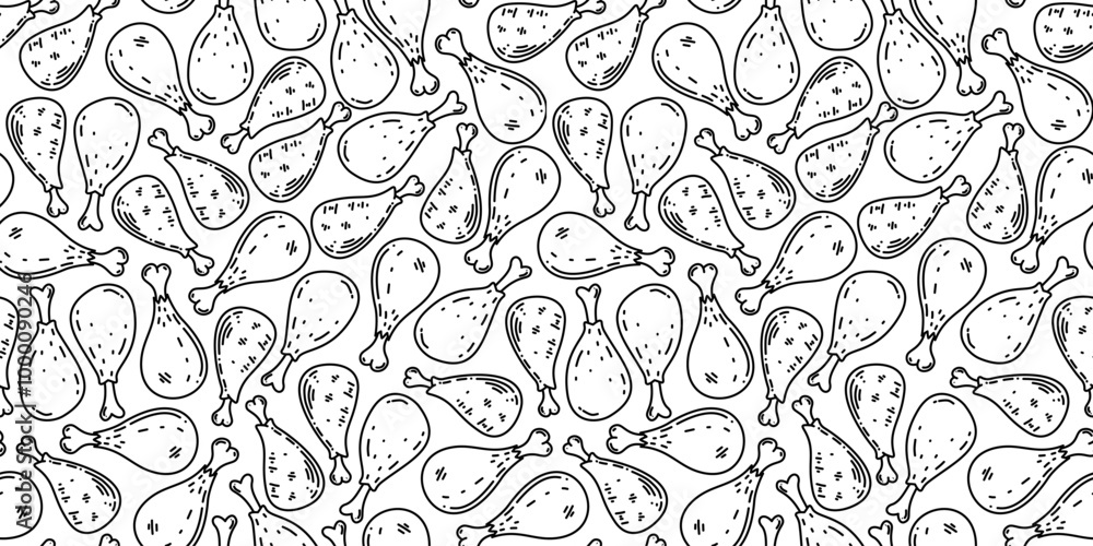 fried chicken seamless pattern background. doodle fried chicken pattern ...