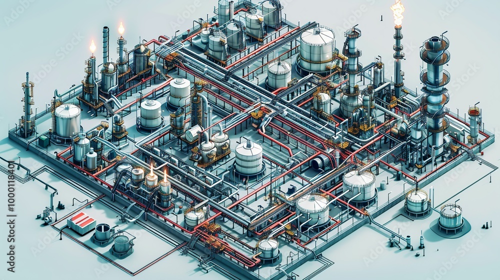 Artistic illustration of refinery processes including hydrotreating and ...