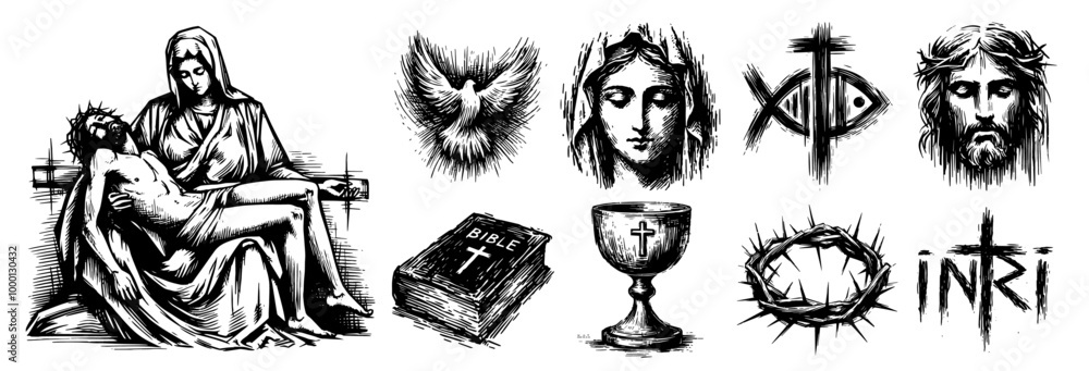 symbols and icons of the christian religion, Our Lady Mary, Jesus ...