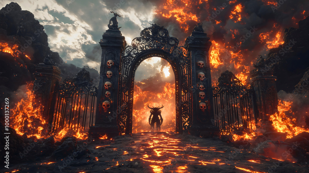 At the gates of Hell stands a monstrous figure, half human, half ...