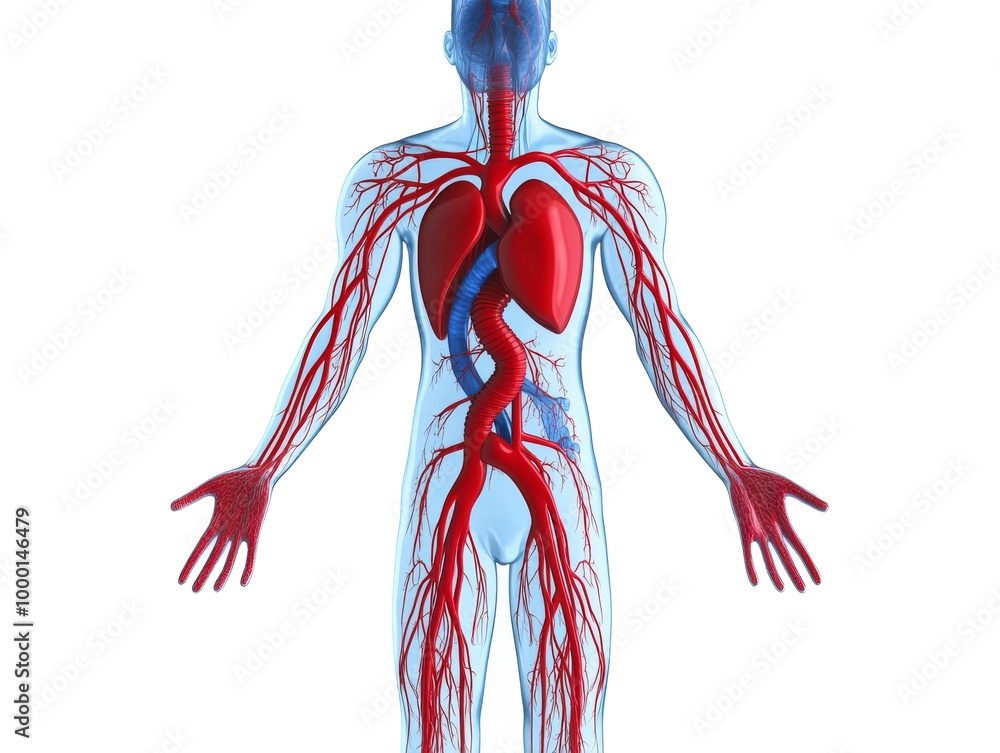 Human circulatory system with arteries and veins, solated on ...