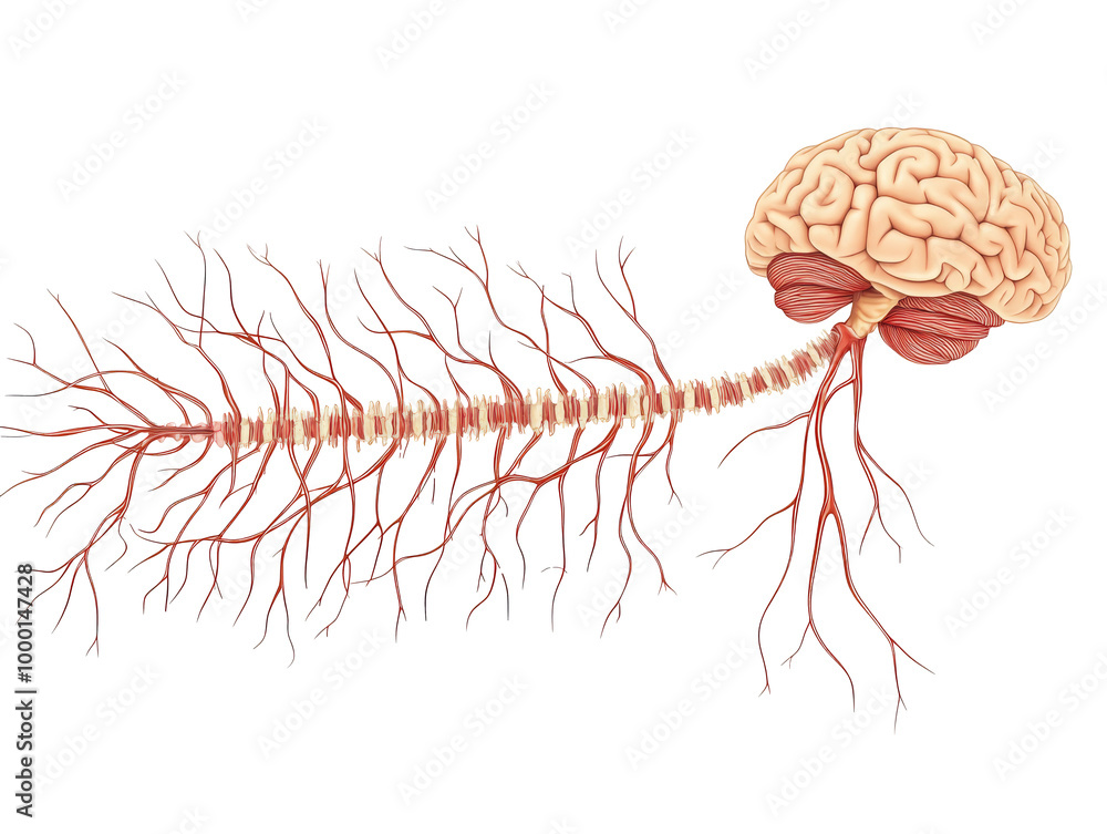 Nervous system pathways with brain and spinal cord, solated on ...