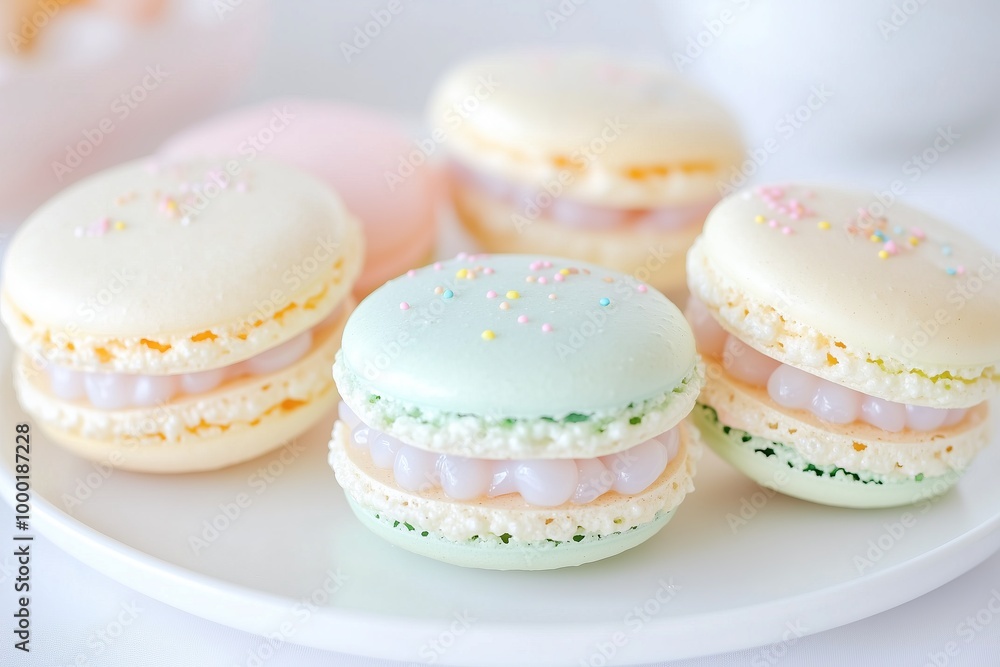 boba milk tea macarons, with a chewy tapioca pearl in the center of ...