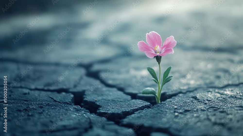 resilient flower emerging from cracked urban pavement symbol of hope ...