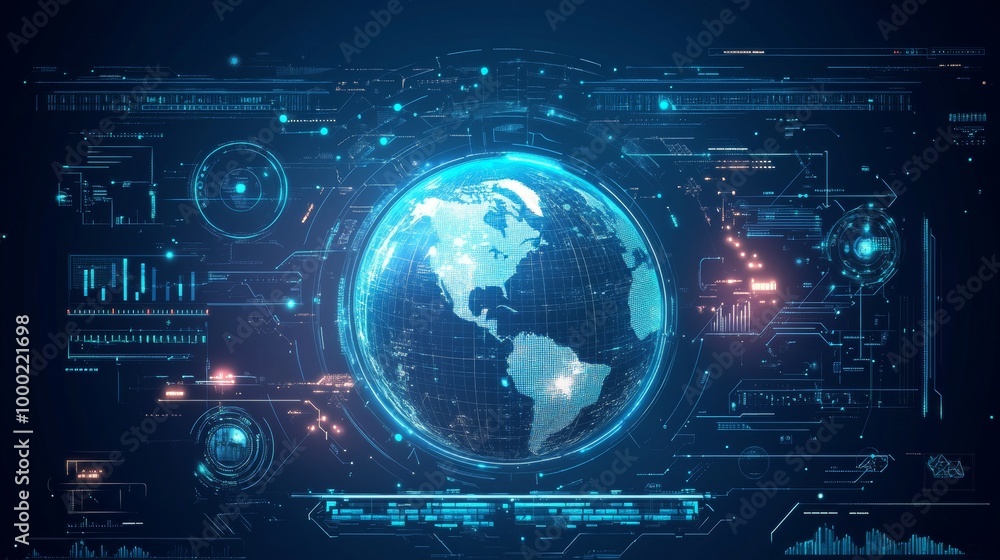 Futuristic holographic planet Earth with a glowing digital map ...