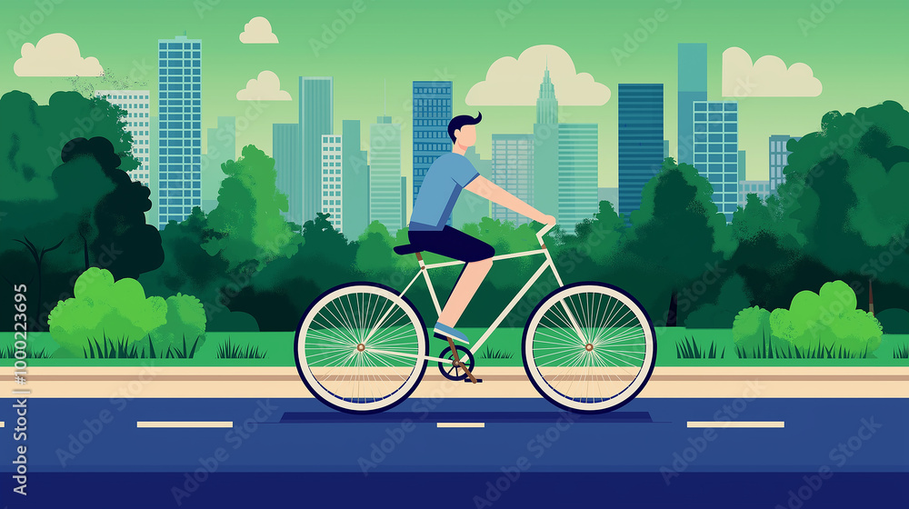 A cute cartoon vector illustration flat cartoon of A green city with a ...