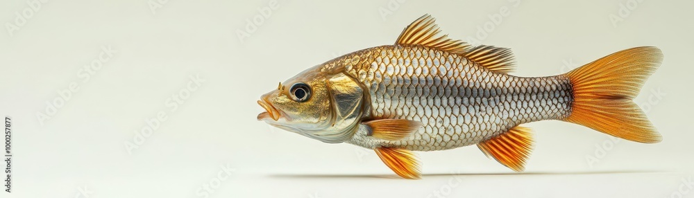 Freshwater tilapia, lateral view showing its silver body, isolated on a ...