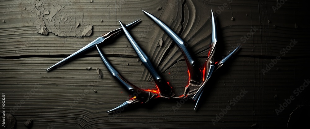 Rugged Metal Background with Jagged Claw Marks and Molten Orange Glows ...