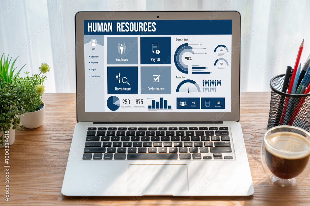 Human resources management software on computer screen helping human ...