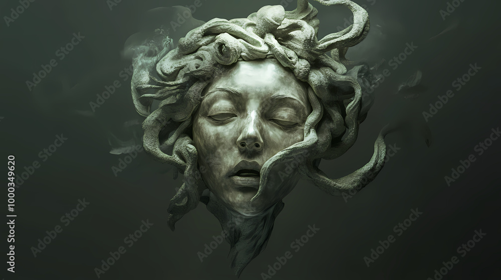 The classic depiction of the head of the gorgon medusa from ancient ...