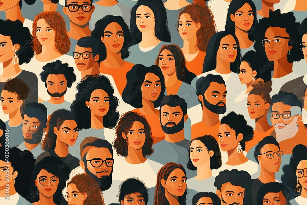 Large diverse crowd of people from various ethnic backgrounds ...