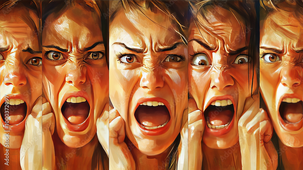 Illustrate a series of human faces each showing different emotions or ...