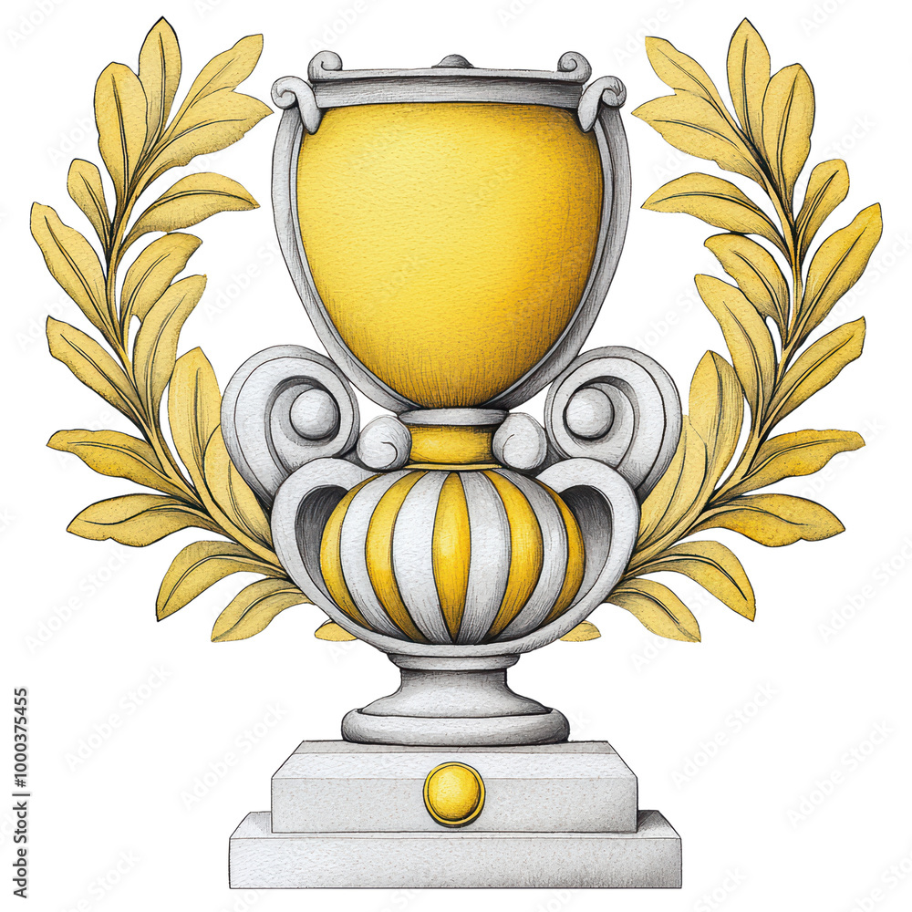 Award trophy with golden accents and laurel leaves isolated on ...