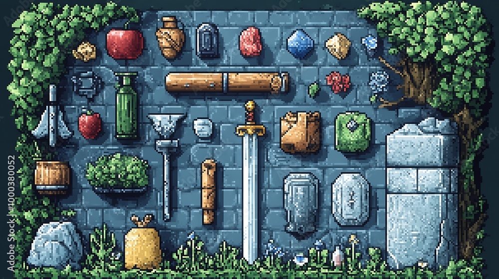 Pixel Art Sprite Sheet, Medieval Fantasy Game Assets Stock Illustration ...