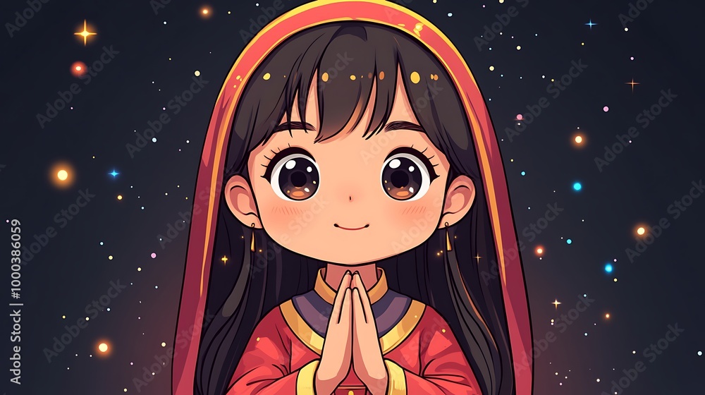 Cute Anime Girl Praying With Hands Together, Starry Night Background ...