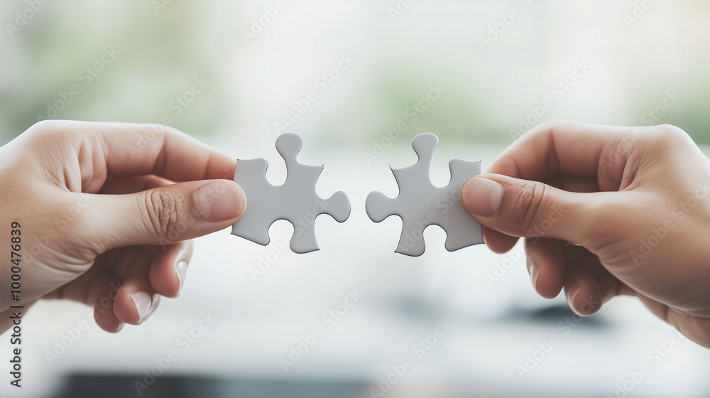 Puzzle pieces held by hands symbolize connection and collaboration ...