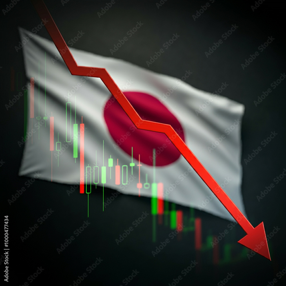 Downward arrow chart crashing, with the words Market Crash and Japanese ...