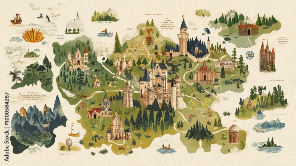 Ilustracja bez tantiem: Whimsical Global Fairy Tale Map, illustrated ...