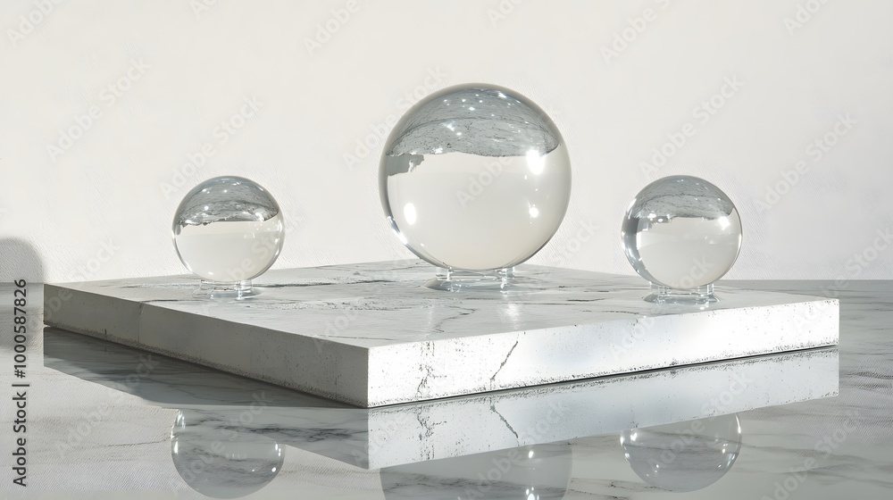 Concrete slabs, steel rods, and smooth glass orbs meticulously placed ...