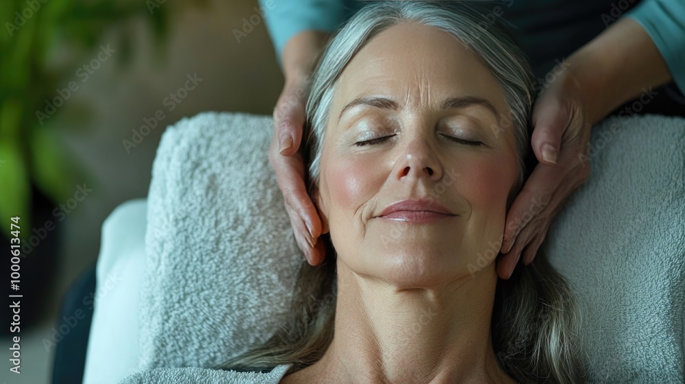 High-res image of a woman aged 40 at a wellness spa, receiving a ...