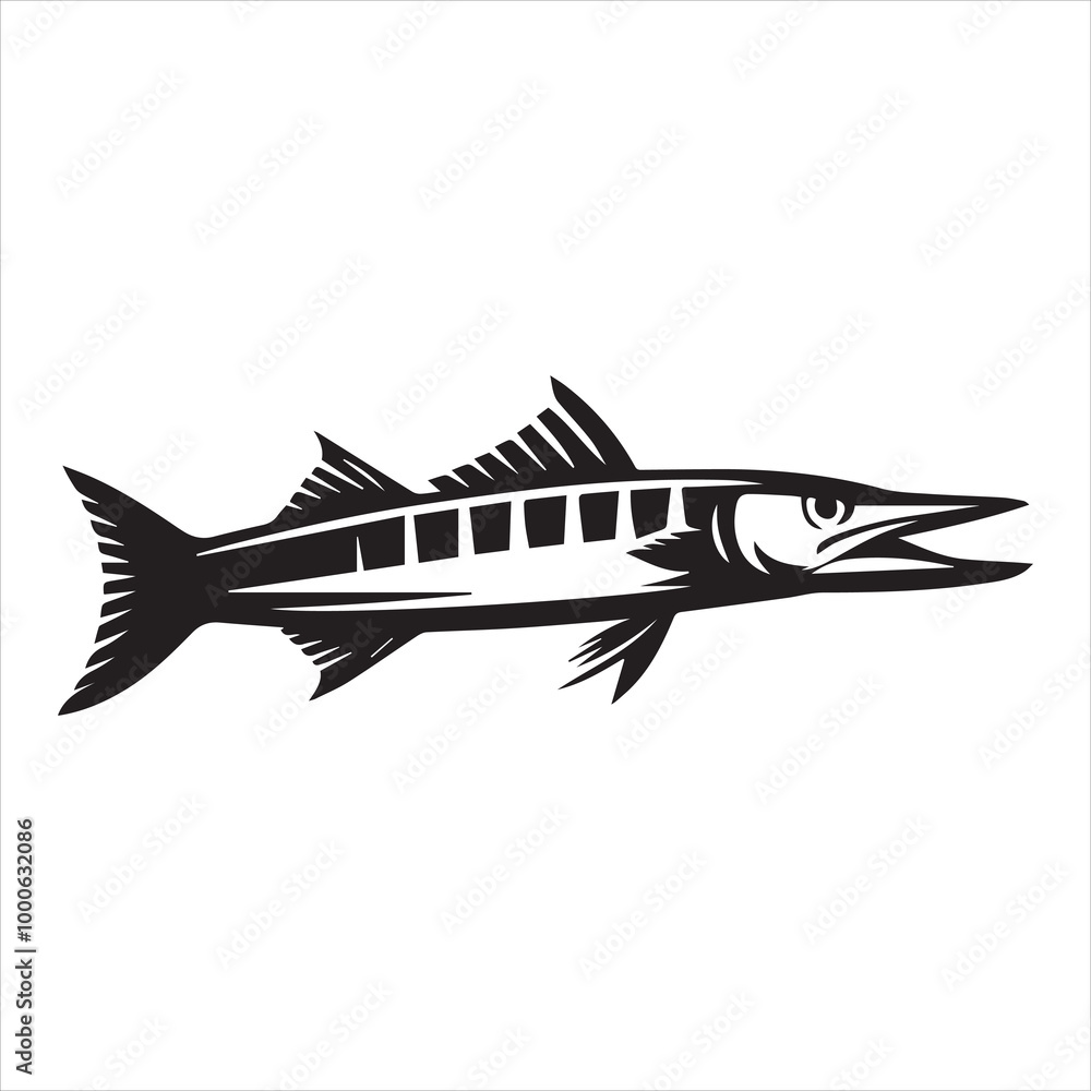 Barracuda Fish Vector illustration in black and white - Fish Clipart ...
