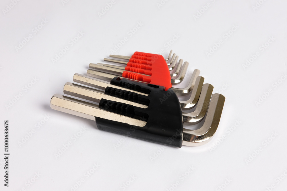 Metal Allen wrench equipment in plastic case isolated on white ...