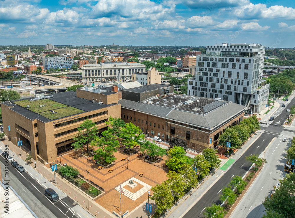 Aerial view of the University of Baltimore campus in downtown Baltimore ...