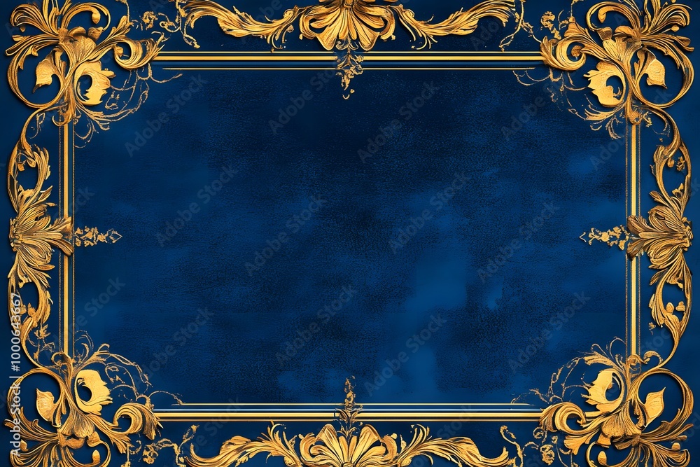 Ornament frame Euclidean, European gold border pattern, blue background ...