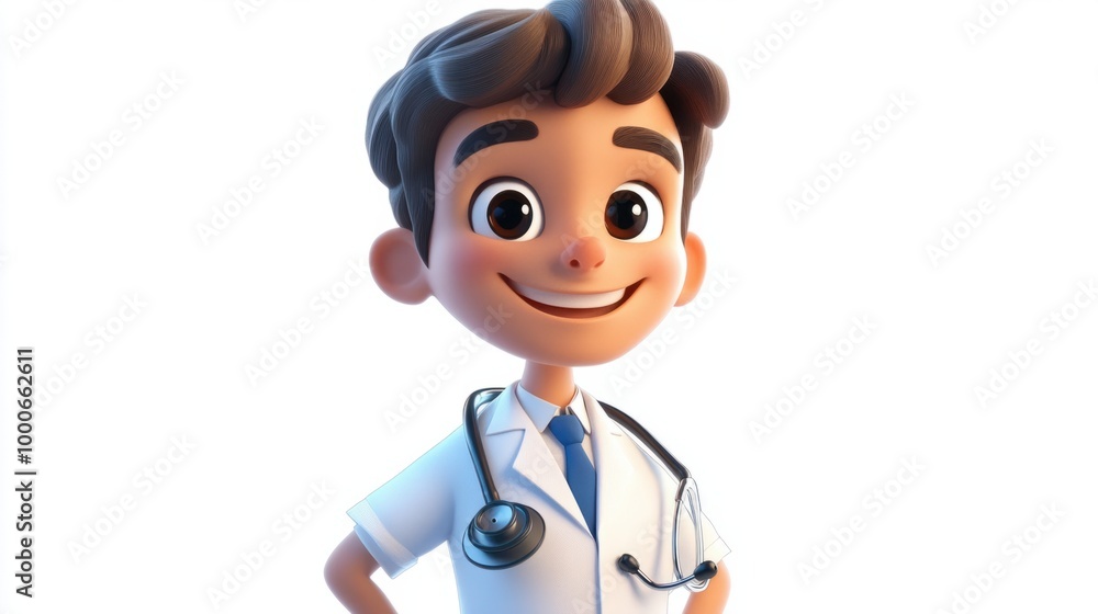 Adorable doctor character with a stethoscope and big bandage, smiling ...
