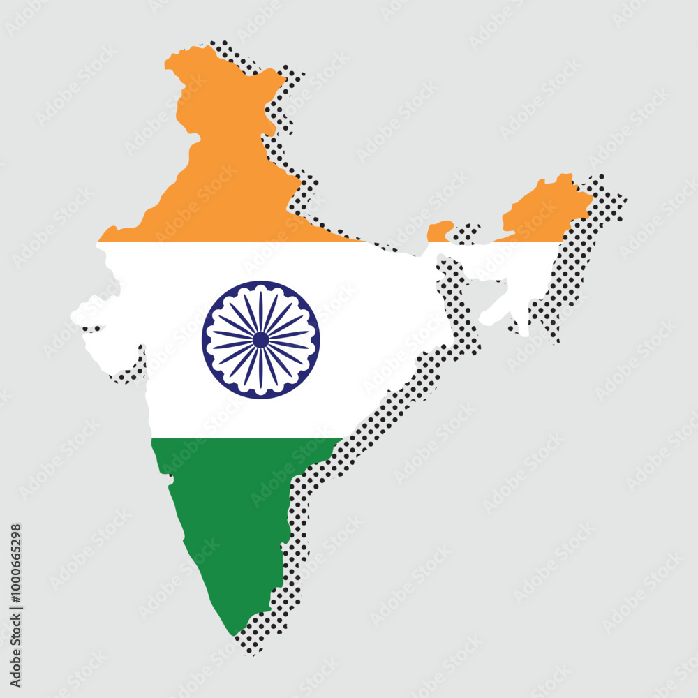 India Map with india flags and black halftone dotted shadow ...