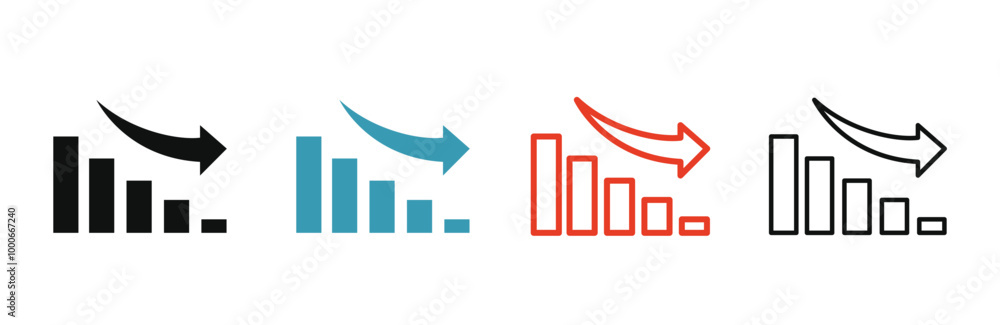 Reduction chart icon set depicting data reduction symbols.Vector ...