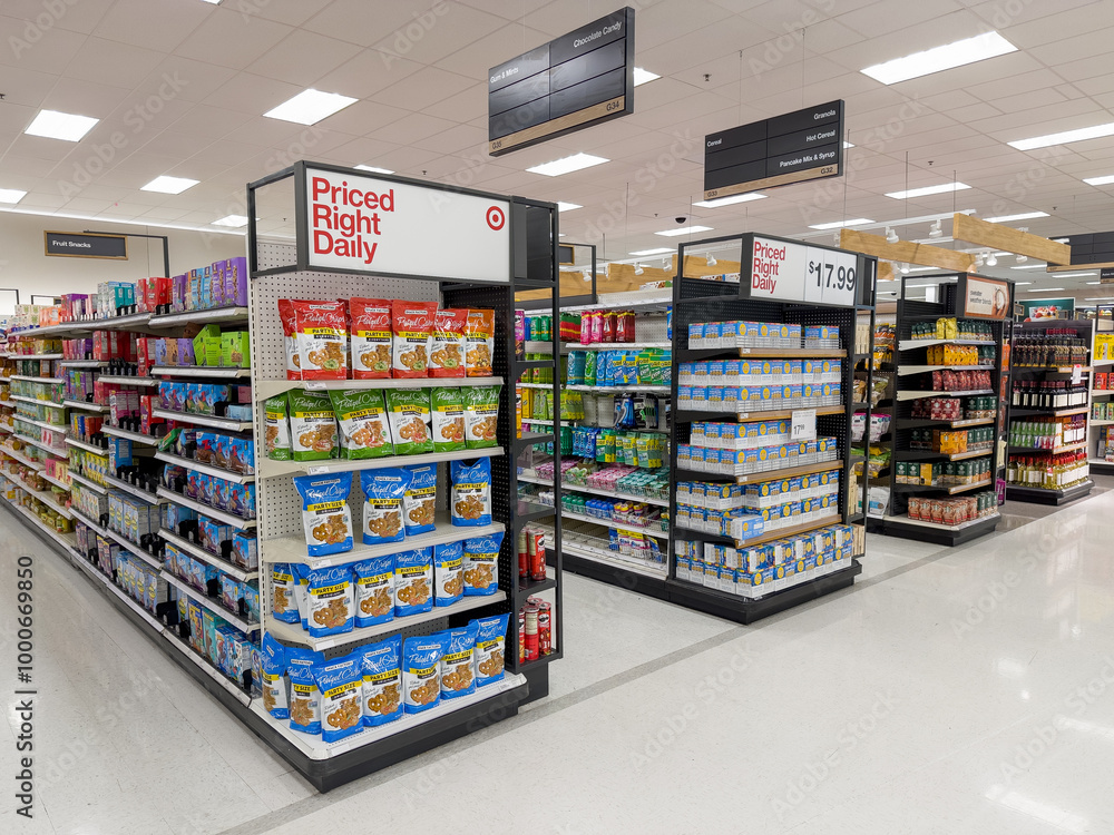 Target department store aisles full of grocery merchandise. Stock Photo ...