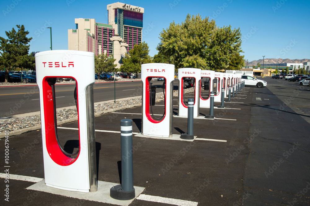 Reno NV City, September 20, 2024: Tesla Supercharger Station all solar ...