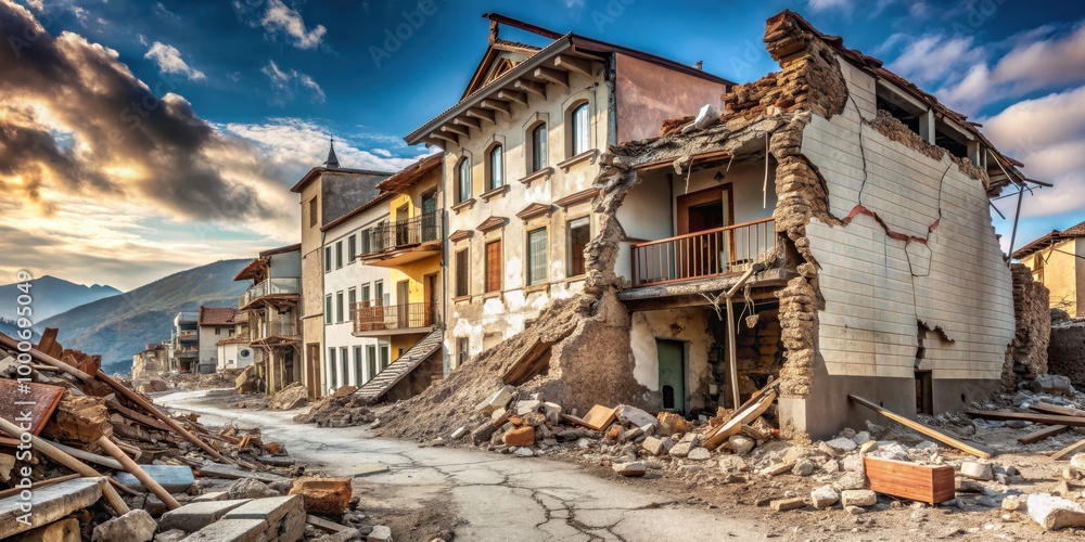 Destruction caused by a powerful earthquake, natural disaster Stock ...