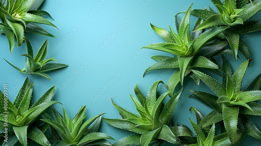 Plenty fresh aloe vera branches and slices flat lay on white table over ...