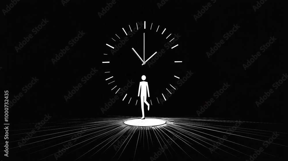 Minimalist Line Art Depiction of White Stickman Walking on Oversized ...