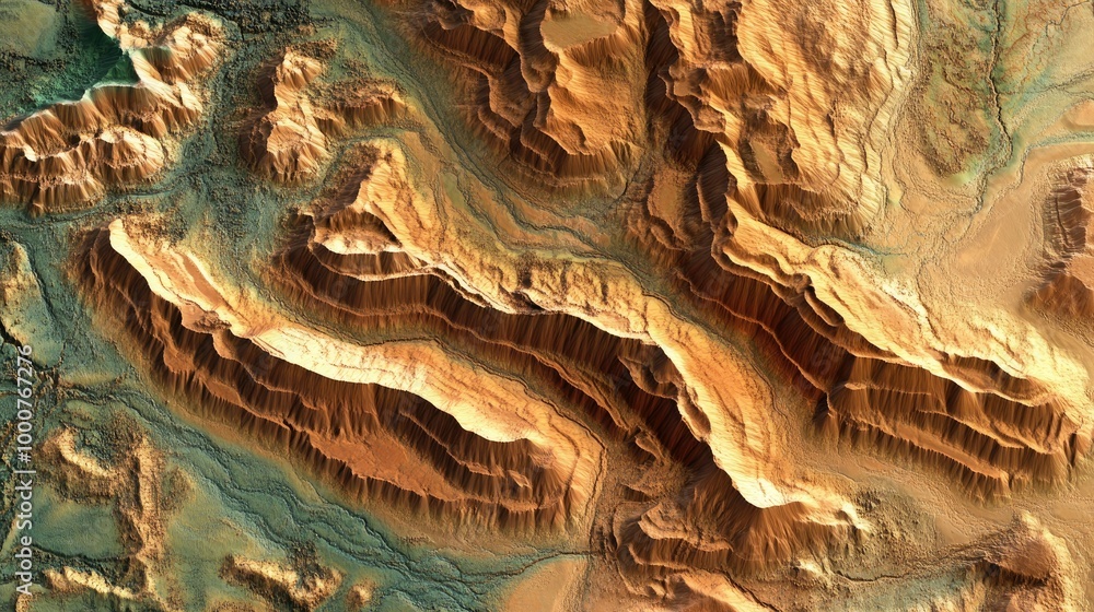 GIS map featuring a detailed layered terrain model with visible contour ...