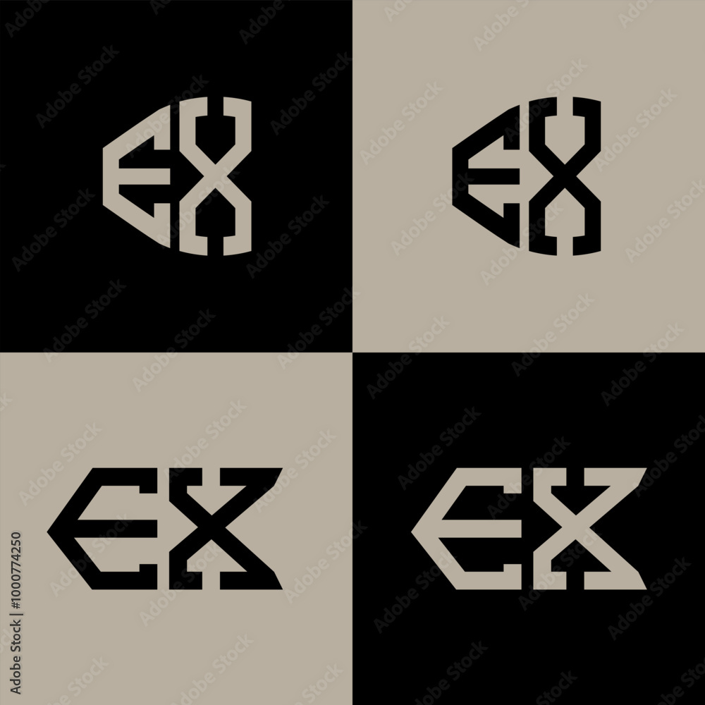 EX polygon, circle, triangle, hexagon, flat and simple letter logo set ...