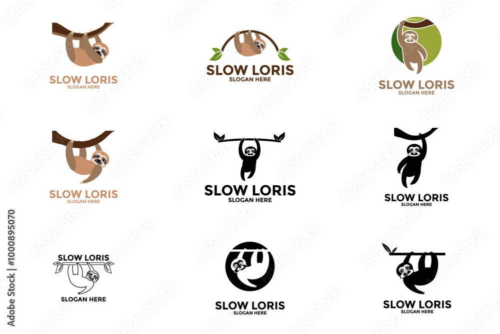 Set of Slow Loris logo vector, lemur, kukang logo design icon Stock ...