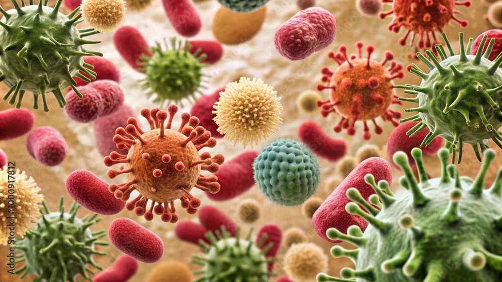 Collection of microbes pathogen cell with different types of bacteria ...
