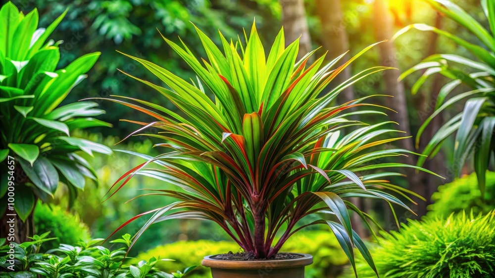 In a tropical paradise, the ortiga plant flourishes, its vibrant green ...