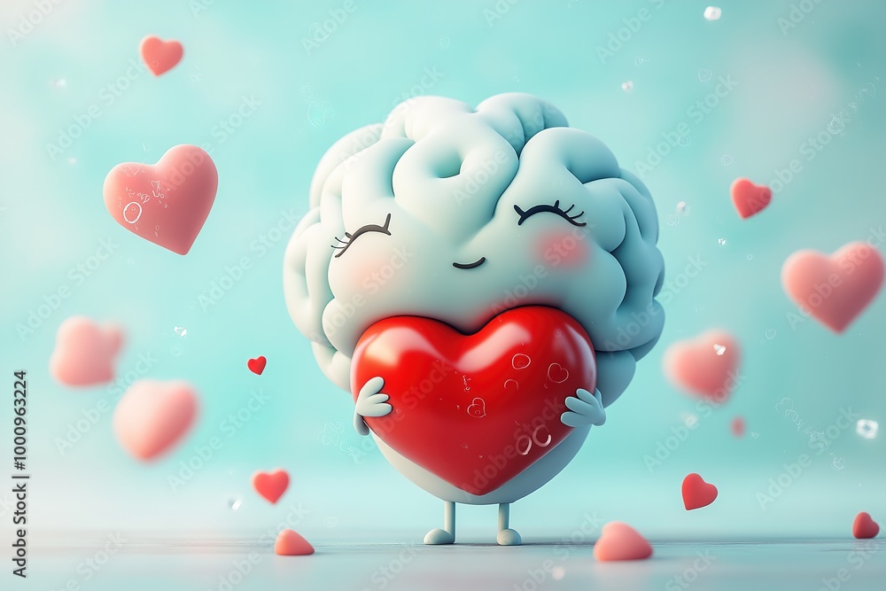 World Mental Health Day, Cartoon Brain Mascot Hugging Heart ...