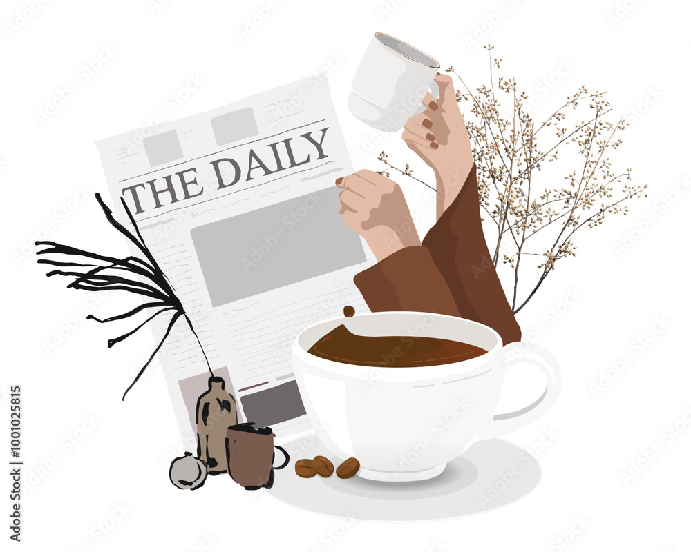Morning routine png sticker, coffee, transparent background Stock ...