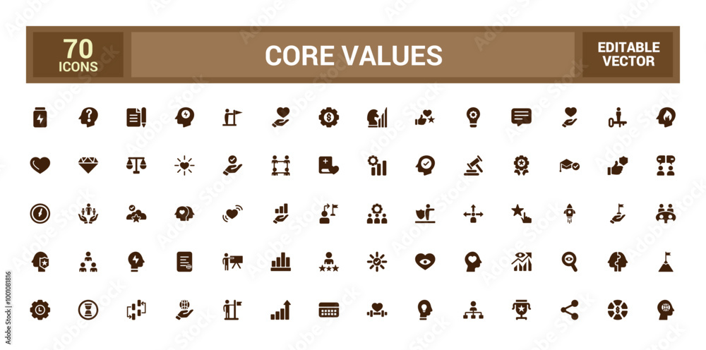 Core values icon set, filled style icons, commitment, filled icon set ...