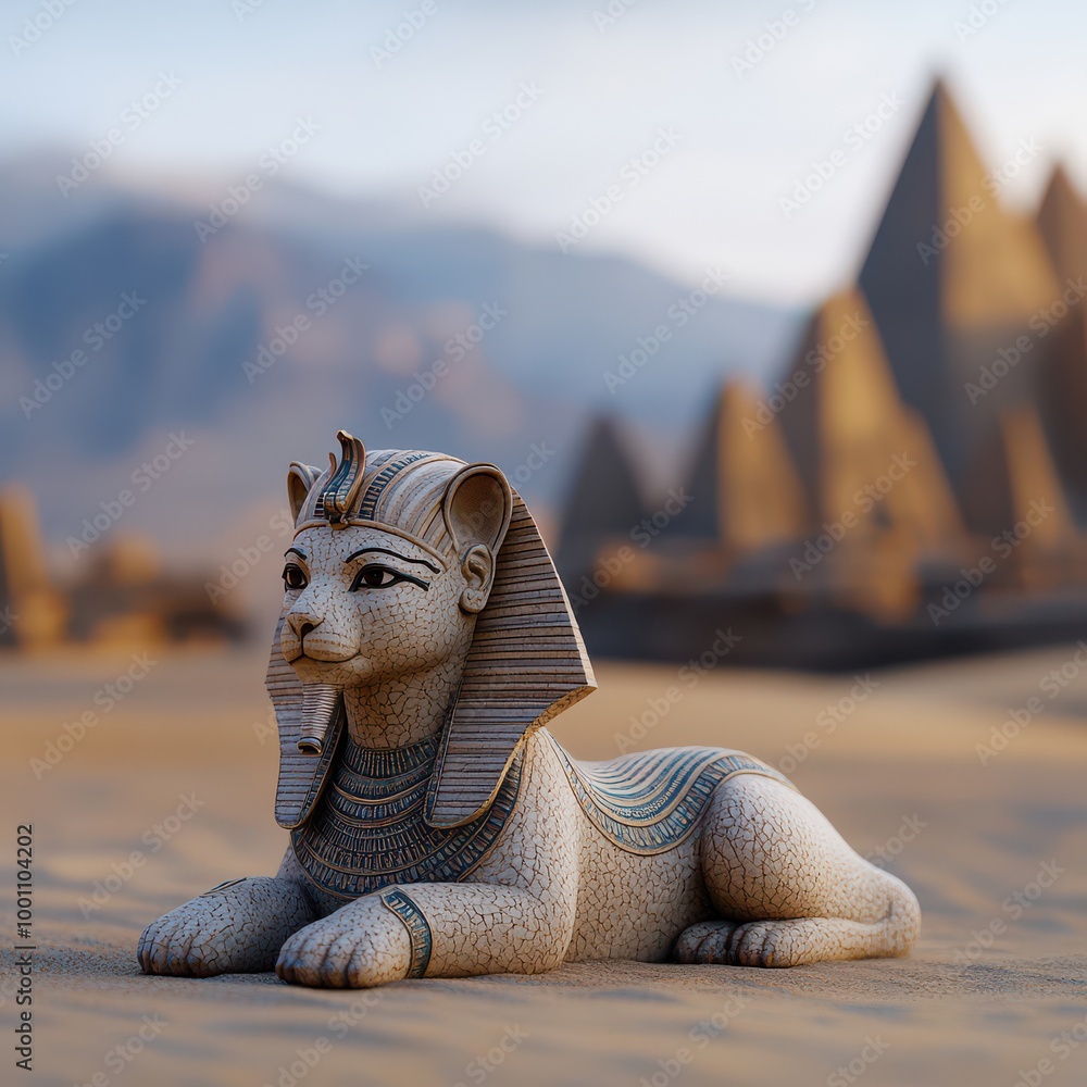 Egyptian Royalty: Iconic Pharaoh Lion Figurine in Front of Giza ...