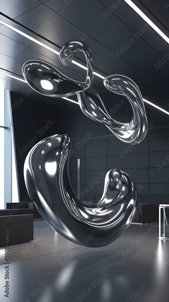 An image depicting liquid metal sculptures that defy gravity, floating ...